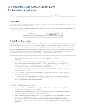 Fillable Online admissions arizona Self-Reported Class Rank or Grades ...