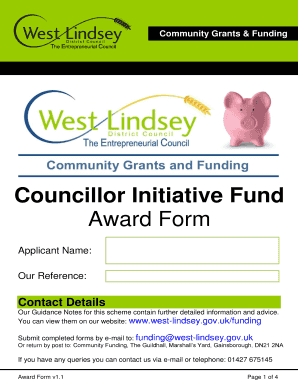 Fillable Online west-lindsey gov Councillor Initiative Fund - Award ...