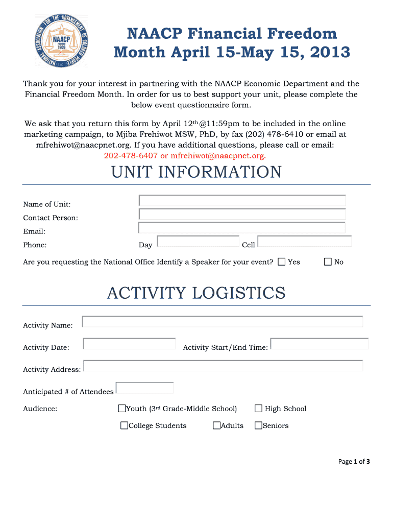 Fillable Online NAACP Financial Freedom Fax Email Print - pdfFiller