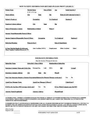 Fillable Online NEW PATIENT INFORMATION RECORD (PLEASE PRINT LEGIBLY) Fax Email Print - pdfFiller