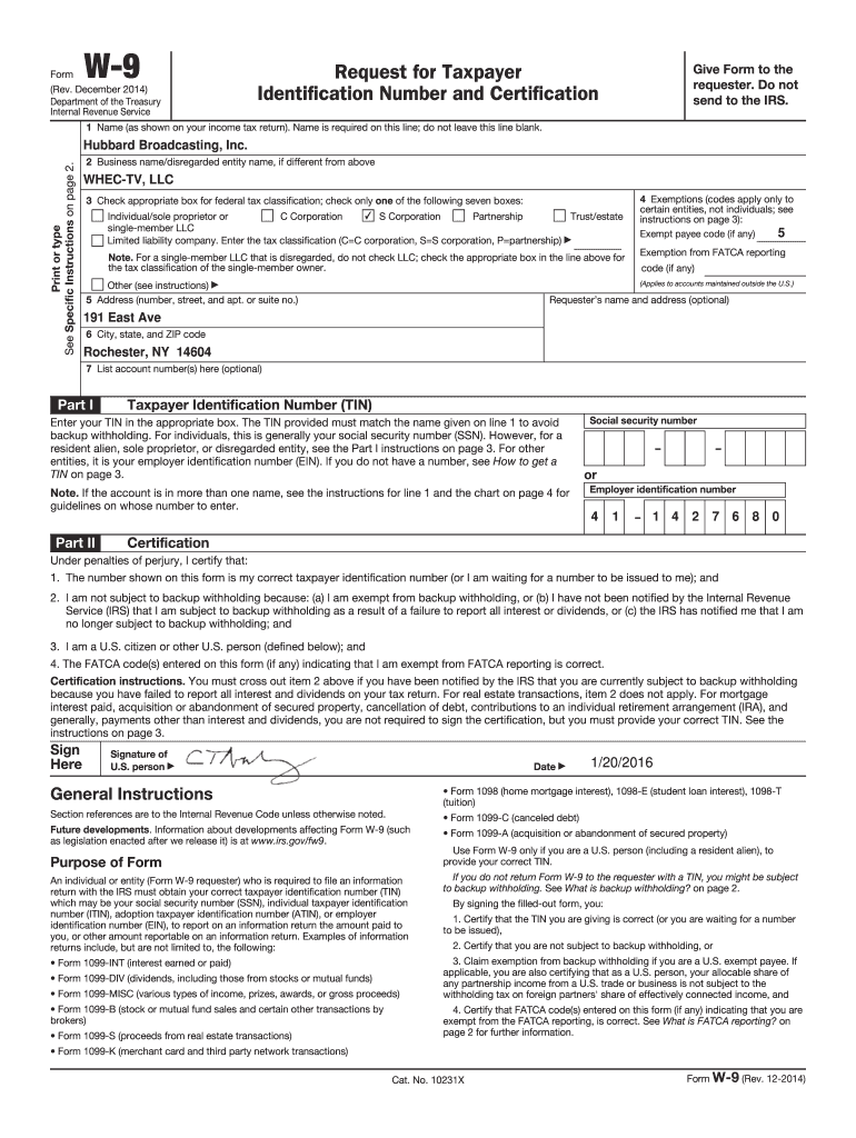 Fillable Online Form W-9 - W-9 Taxpayer Identification Number and ...