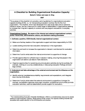 Fillable Online A Checklist for Building Organizational Evaluation ...