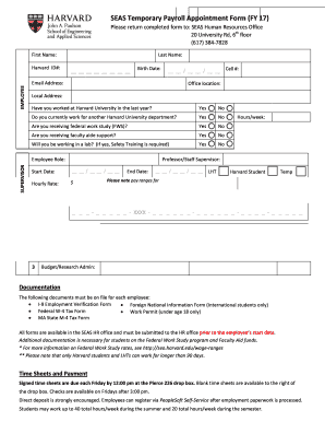 Fillable Online seas harvard Temporary Payroll Appointment Form ...