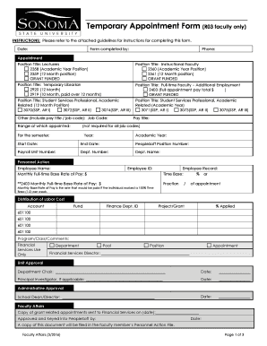 Fillable Online sonoma Temporary Appointment Form (R03 faculty only ...