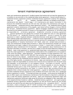 Fillable Online tenant maintenance agreement. tenant maintenance ...