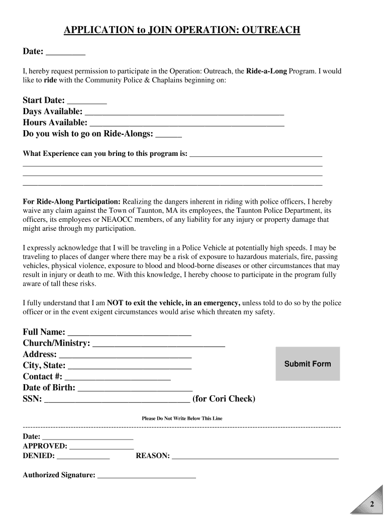 Fillable Online Operation: Outreach Community Chaplain Application Fax ...