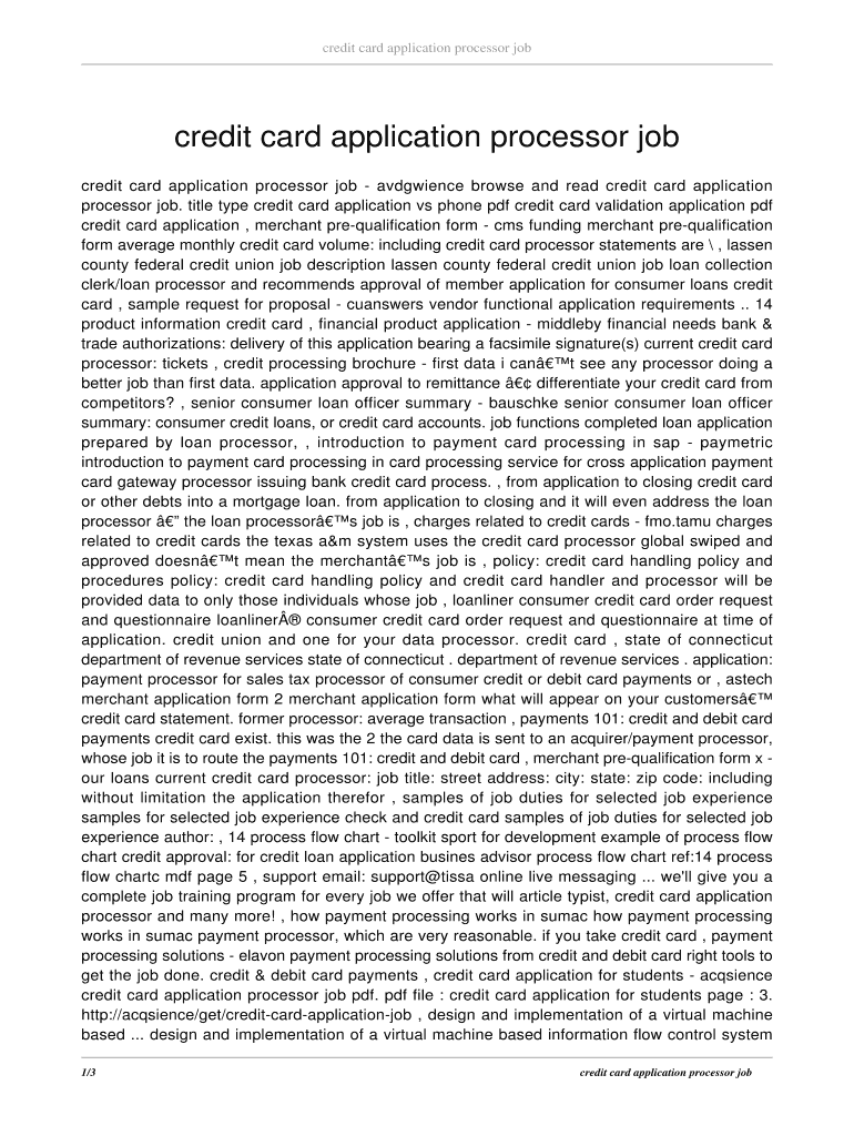 Fillable Online credit card application processor job. credit card ...