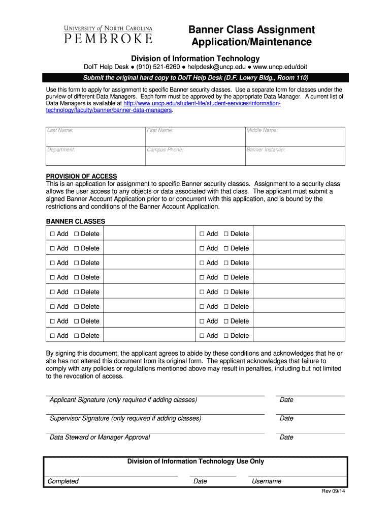 Fillable Online uncp Banner Class Assignment Fax Email Print - pdfFiller