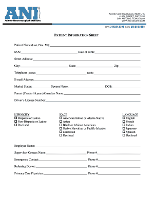Fillable Online OFF: PATIENT INFORMATION SHEET Fax Email Print - pdfFiller