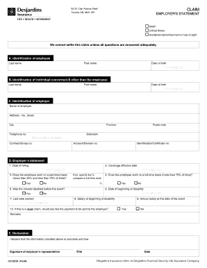 Fillable Online Death claim Employer s statement. This form is filled ...
