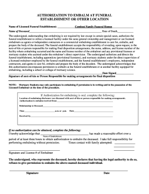 Fillable Online Embalming Authorization Form - Combest Family Funeral ...