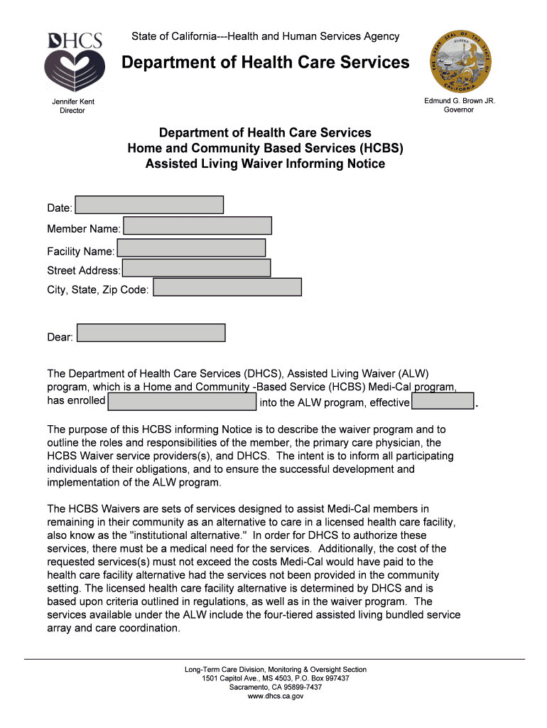 Fillable Online dhcs ca Informing Notice. ALW participant notice Fax ...