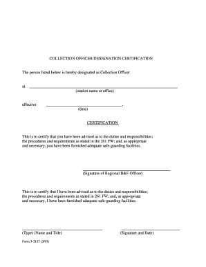 Fillable Online fws COLLECTION OFFICER DESIGNATION CERTIFICATION Fax ...