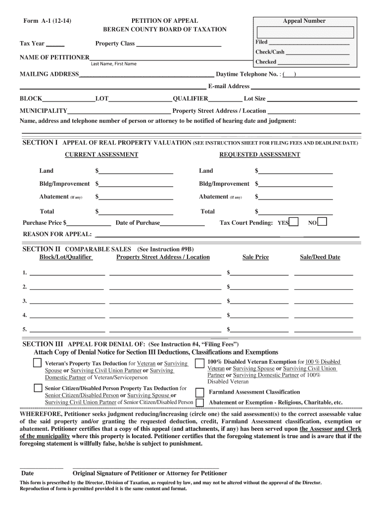 Fillable Online SECTION I APPEAL OF REAL PROPERTY VALUATION (SEE ...