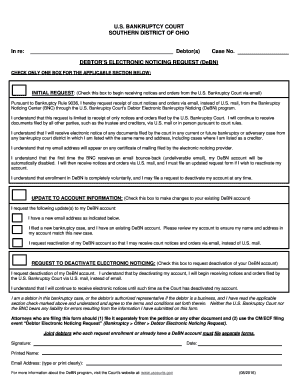 Fillable Online ohsb uscourts Debtor's Electronic Noticing Request ...