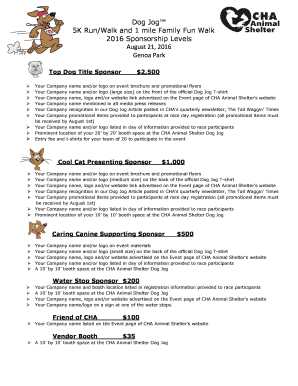 Fillable Online chaanimalshelter Dog Jog sponsorship form 2016 - CHA ...