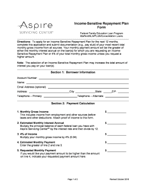 Fillable Online studentloan Income-Sensitive Repayment Plan Fax Email ...