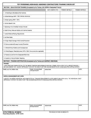 Fillable Online TDY PERSONNEL/NON-BASE ASSIGNED CONTRACTORS TRAINING ...