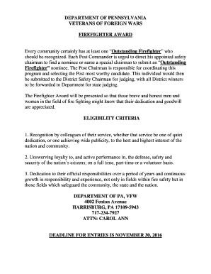 Fillable Online FIREFIGHTER AWARD Fax Email Print - pdfFiller