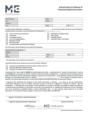 Fillable Online I hereby authorize MedExpress, located at , to use and ...