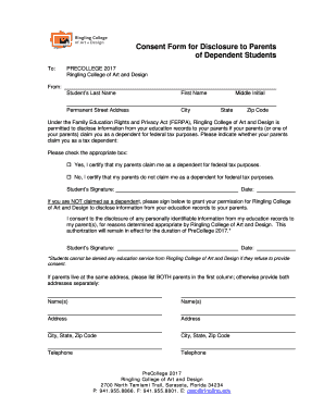 Fillable Online ringling Consent Form for Disclosure to Parents Fax Email Print - pdfFiller