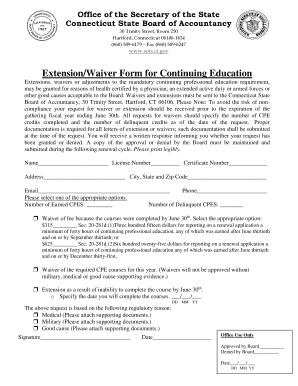 Fillable Online Extension/Waiver Form for Continuing Education - CT.gov Fax Email Print - pdfFiller
