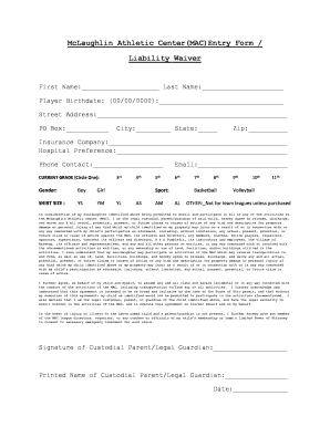 Fillable Online McLaughlin Athletic Center(MAC)Entry Form / Fax Email ...