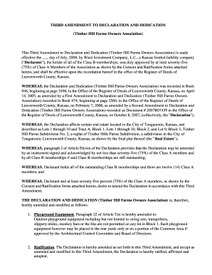 Fillable Online THIRD AMENDMENT TO DECLARATION AND DEDICATION Fax Email ...