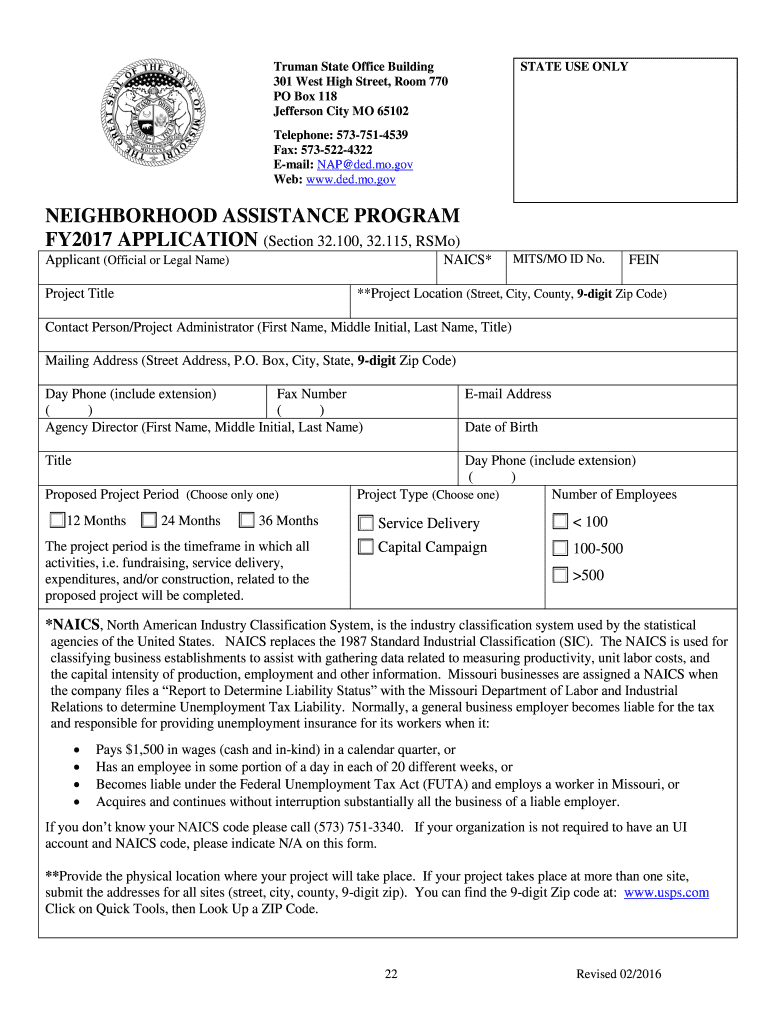 Fillable Online ded mo FY 2017 Guidelines & Application Fax Email Print - pdfFiller