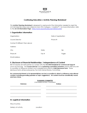 Fillable Online Continuing Education Activity Planning Worksheet Fax ...
