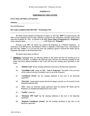 Fillable Online BC Hydro Load Curtailment Pilot Performance Test Letter ...