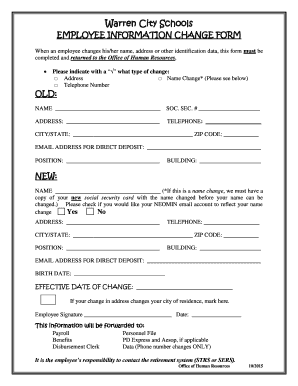 Fillable Online When an employee changes his/her name, address or other identification data ...