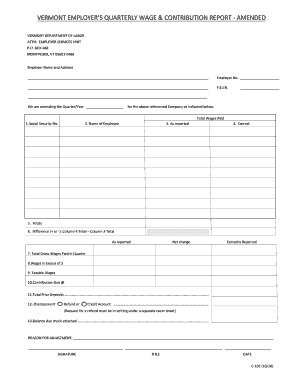 Fillable Online labor vermont C-102 Employer's Amended Quarterly Report ...