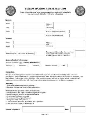 Fillable Online asse FELLOW SPONSOR REFERENCE FORM Fax Email Print - pdfFiller