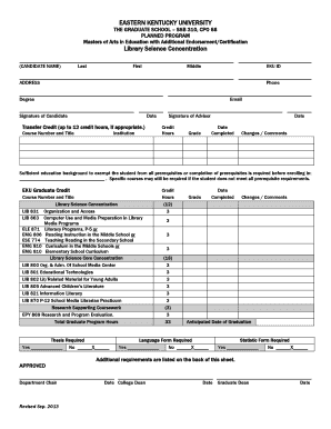 Fillable Online libraryscience eku MAED Library Science Planned Program ...