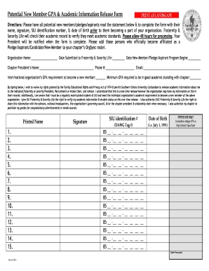 Fillable Online Potential New Member GPA & Academic Information Release ...