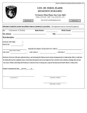 Fillable Online Owner's Certification of Inspection & Chimney cleaining ...