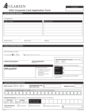 Fillable Online VISA Corporate Card Application Form Fax Email Print - pdfFiller