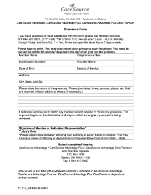 Fillable Online Care Source Grievance Form. Care Source Grievance Form ...