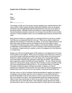 Fillable Online gael EXAMPLE DIRECTIVE LETTER CONTINUED ABSENCES Fax ...