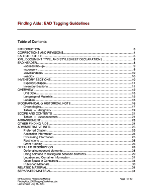 Fillable Online Finding Aids: EAD Tagging Guidelines Fax Email Print ...