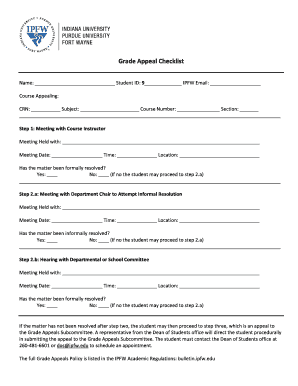 Fillable Online ipfw Information Sheet for Grade Appeals Fax Email Print - pdfFiller