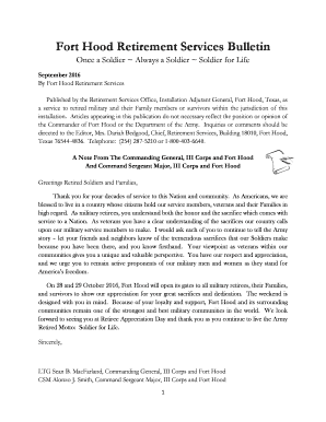 Fillable Online hood army Fort Hood Retirement Services Bulletin Fax ...