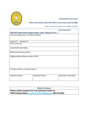 Fillable Online uscg MCPOCG Retirement Appreciation Letter ... - U.S ...