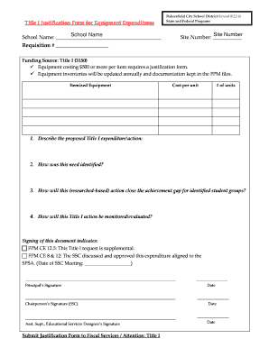 Fillable Online Title I Justification Form for Equipment Expenditures ...