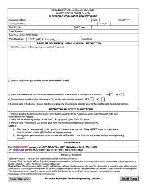 Fillable Online uscg ESPC (AC In Housing) Reset the form Email Form - U ...