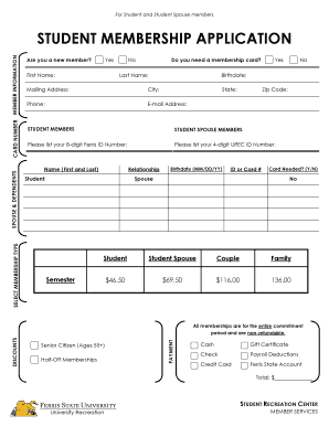 Fillable Online ferris For Student and Student Spouse members Fax Email Print - pdfFiller