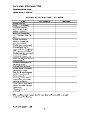 Fillable Online med navy DAPA ADMIN SCREENING FORM - med navy Fax Email ...