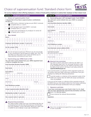 Fillable Online Choosing a super fund - Standard choice form - Hesta ...
