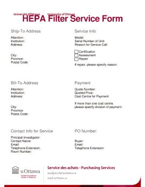 Fillable Online med uottawa HEPA Filter Service Form - med.uottawa.ca ...
